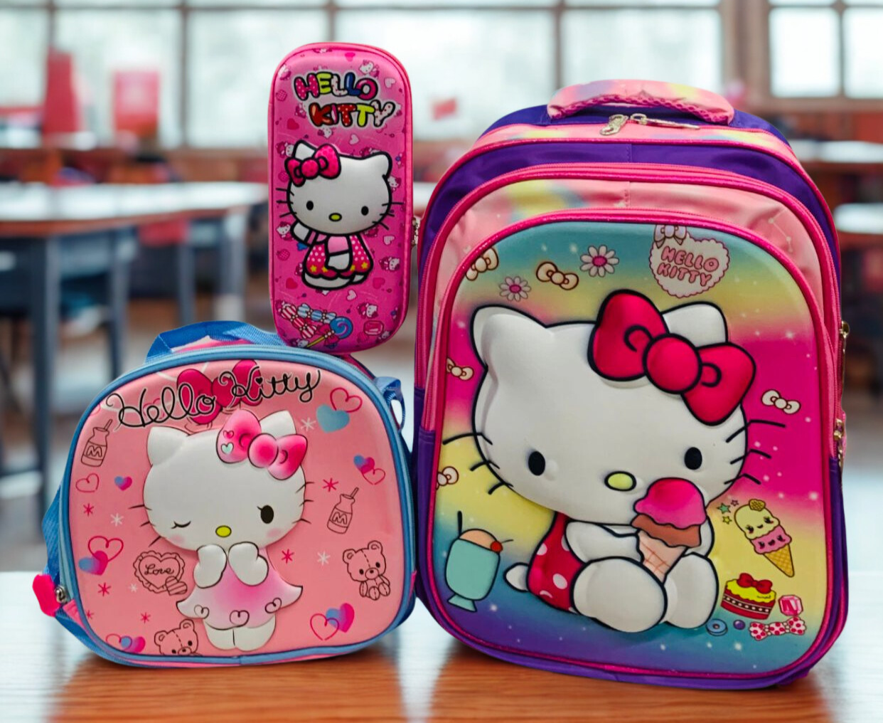 Set Escolar Trío Hello Kitty – Mochila (3 Cierres), Lonchera y ...