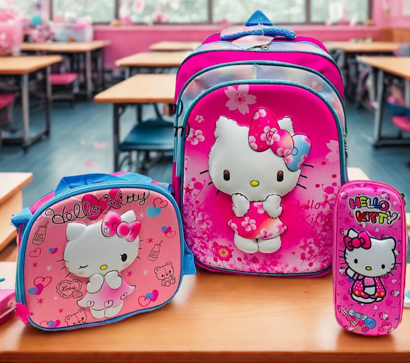 Combo Escolar Hello Kitty con Rodines - Bulto, Lonchera y Cartuchera ...